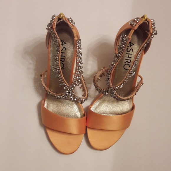 Ashro | Shoes | Ashro Gold Rhinestone Open Toeheels | Poshmark